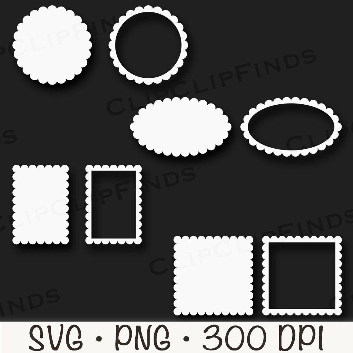 Scalloped Shapes SVG, Scalloped Shapes PNG, Circle, Square, Oval ...