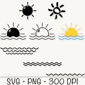 Sun and Waves SVG, Sunset SVG, Sun PNG, Waves Svg, Sunrise, Minimalist ...