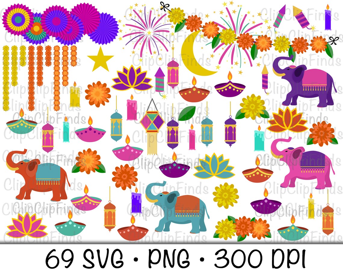 Diwali Clipart Diwali Graphics Bundle Pack SVG PNG Diya - Etsy