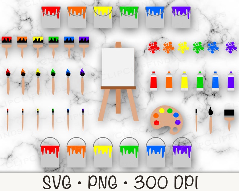 Paint Clipart: Colorful Brush Strokes, Splatters (SVG, PNG) - Etsy