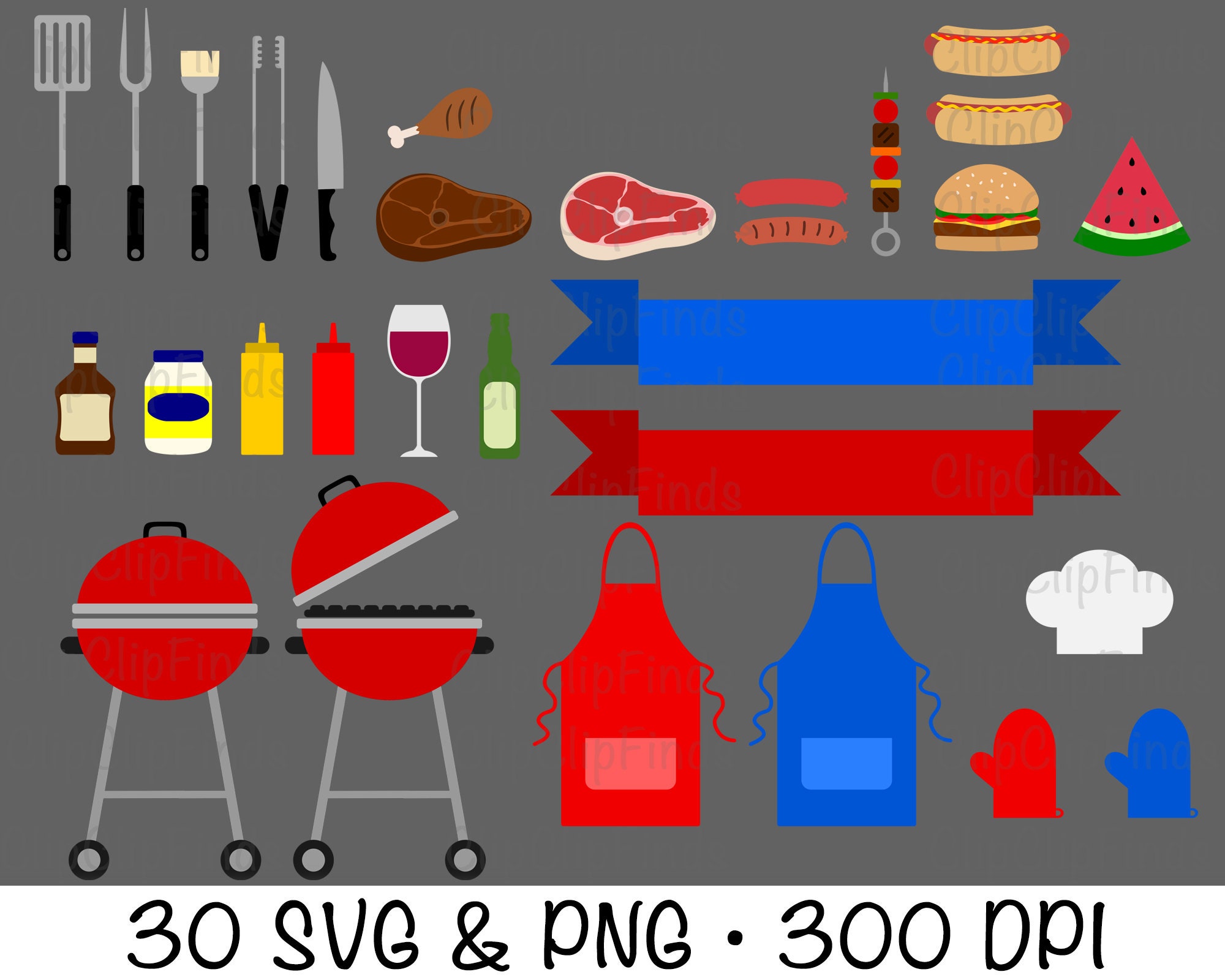 BBQ Clipart Bundle: Summer Cookout Graphics (SVG, PNG, Digital Download ...
