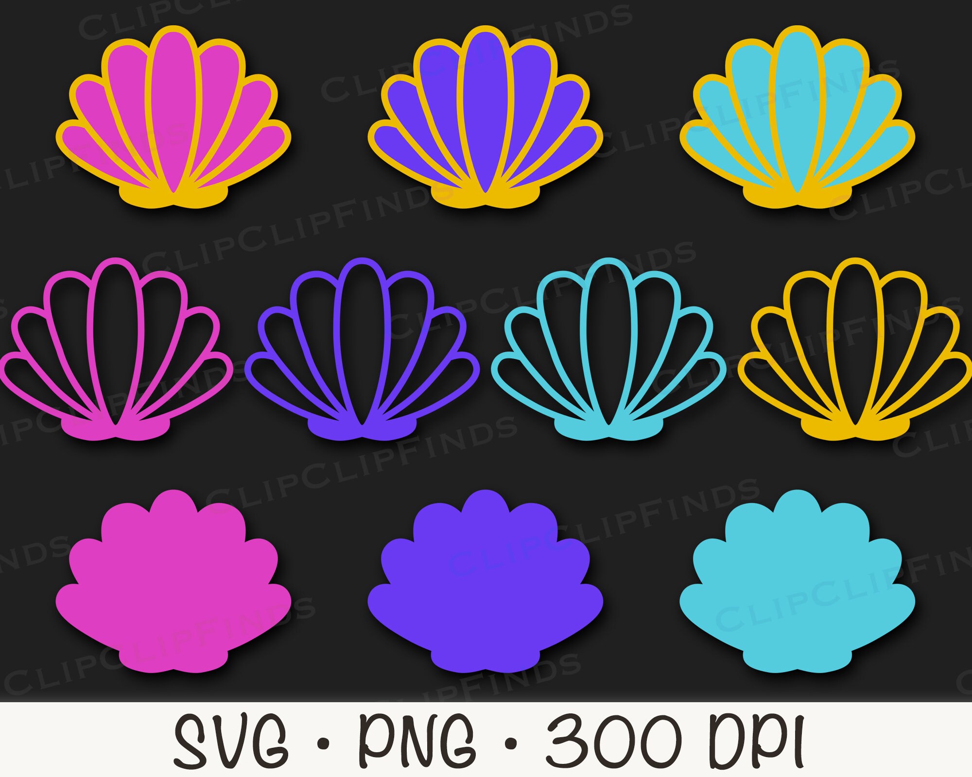 Seashell SVG PNG Clipart: Colorful Sea Life Graphics (digital Download ...