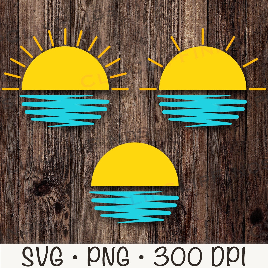 Sunset SVG, Sunrise PNG, Minimalist Sunset Clipart, Waves, Ocean, Retro ...