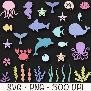 Sea Animals SVG, Sea Animal Shapes PNG, Seaweed, Algae, Dolphin, Whale ...