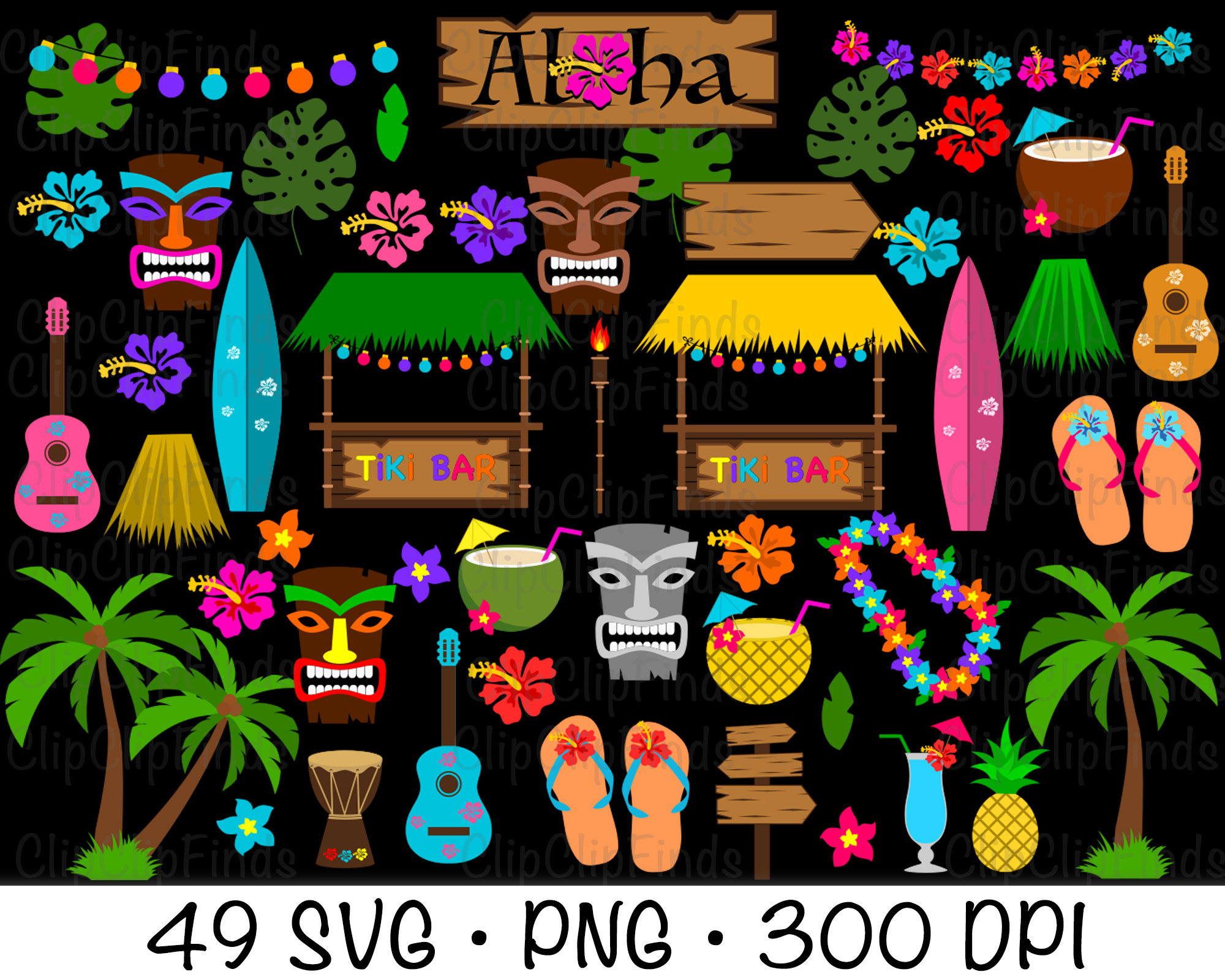Hawaiian Clipart Luau Tiki Party Bundle Hawaii SVG PNG - Etsy