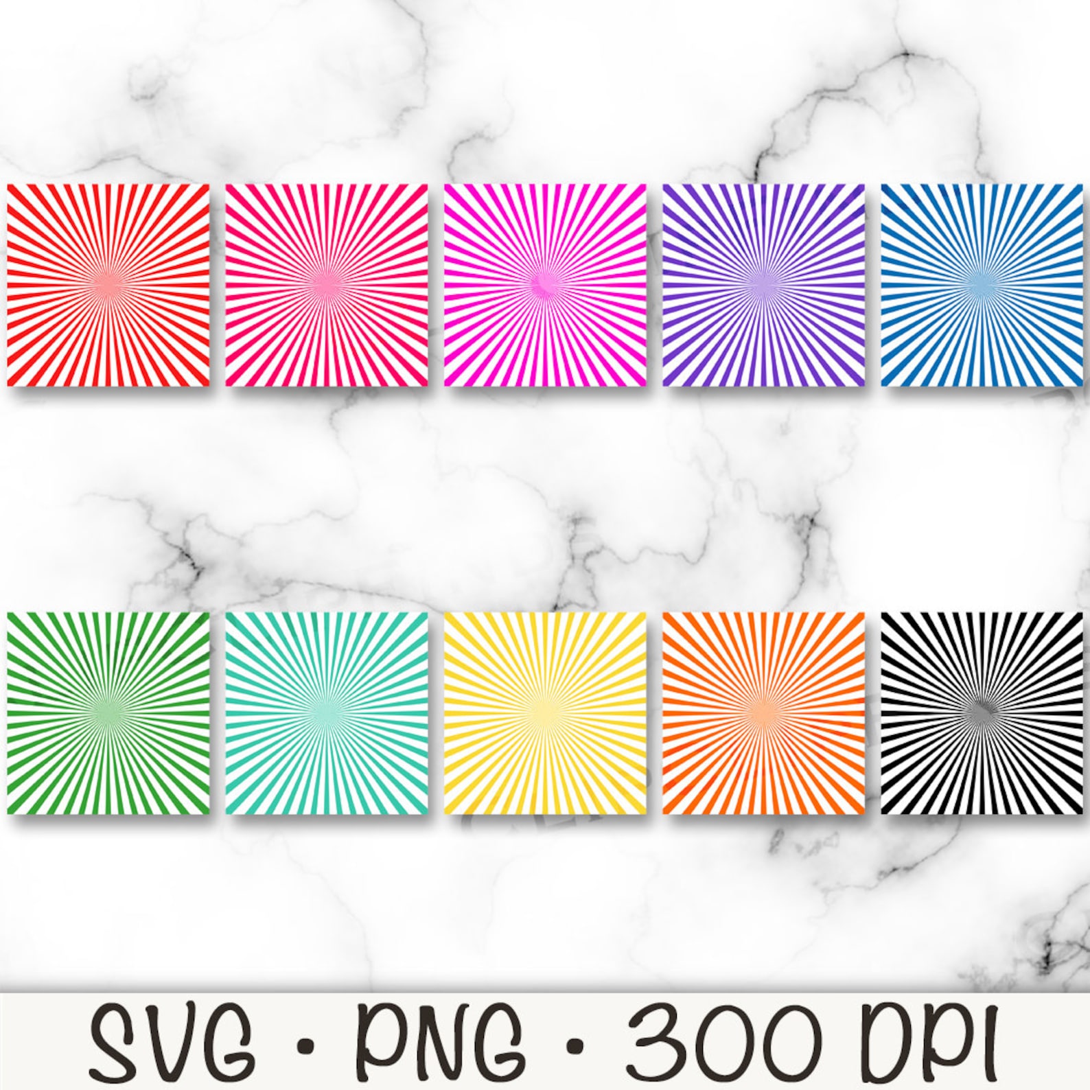Starburst Digital Paper SVG, PNG, Sunburst Background Bundle, Colorful ...