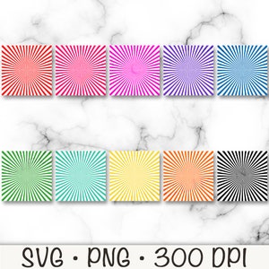 Starburst Digital Paper SVG, PNG, Sunburst Background Bundle, Colorful ...