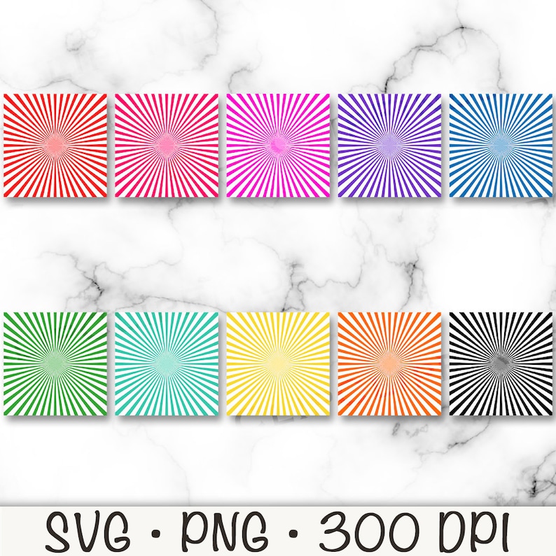 Starburst Digital Paper SVG, PNG, Sunburst Background Bundle, Colorful ...