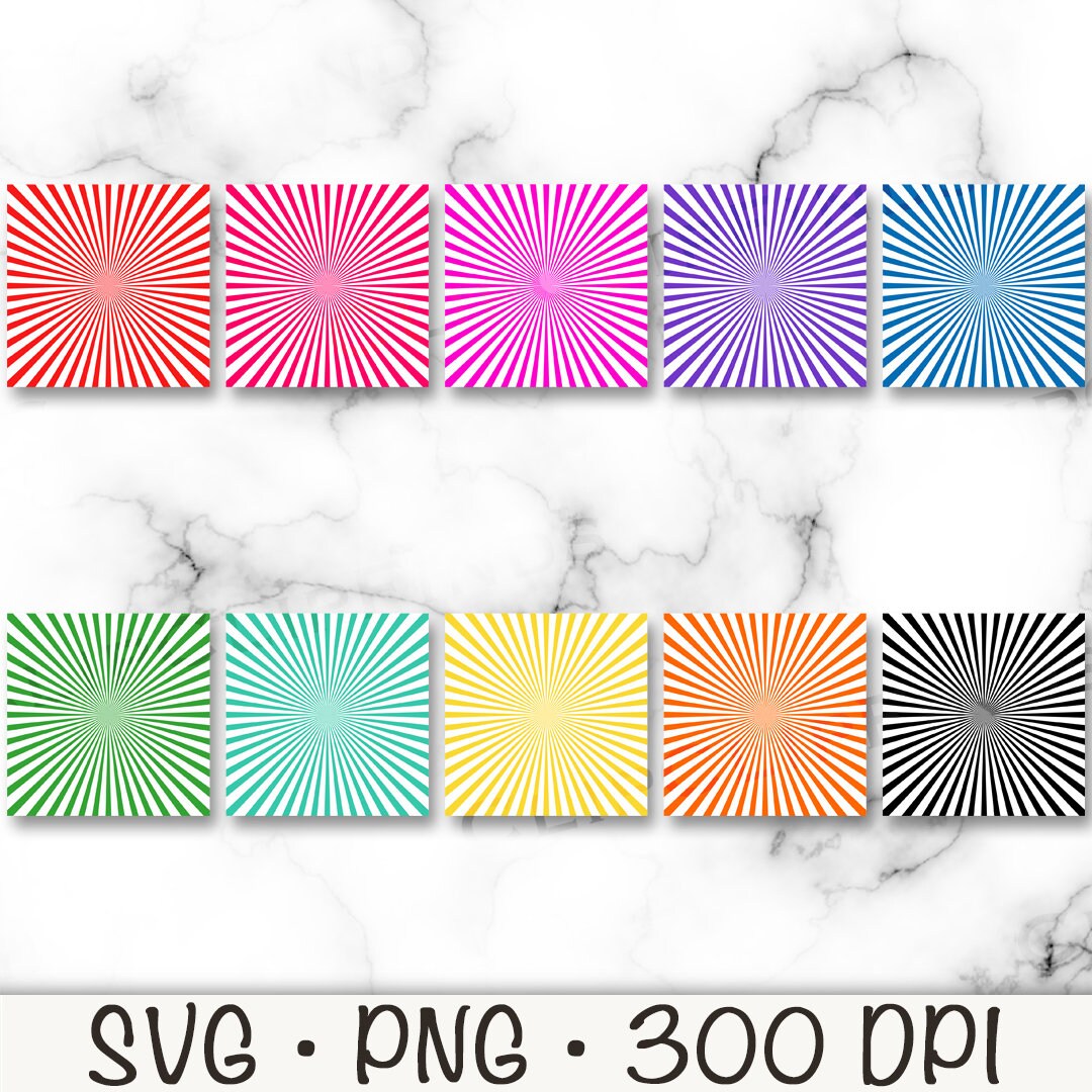 Starburst Digital Paper SVG, PNG, Sunburst Background Bundle, Colorful ...