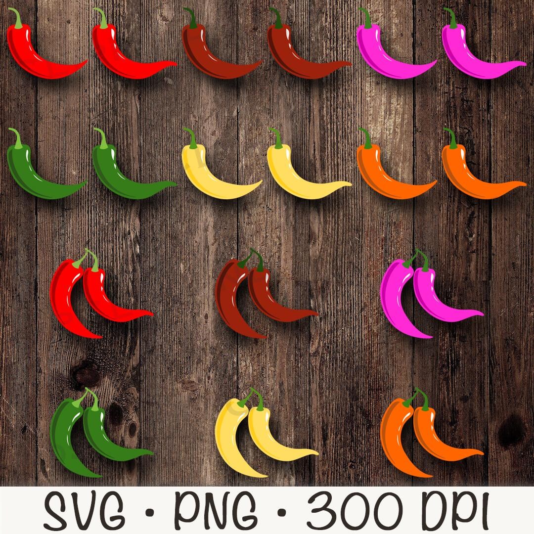 Chilis SVG, Chili Peppers PNG, Mexican Chili Peppers Clipart, Red, Orange, Green, Pink, Yellow ...