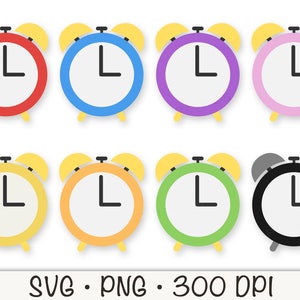 Alarm Clock Clip Art, Clock SVG, Clock PNG, Cute Colorful Clock ...