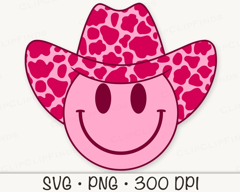Cowboy Happy Face Cow Print Cowboy Hat Rodeo Smiley Face - Etsy