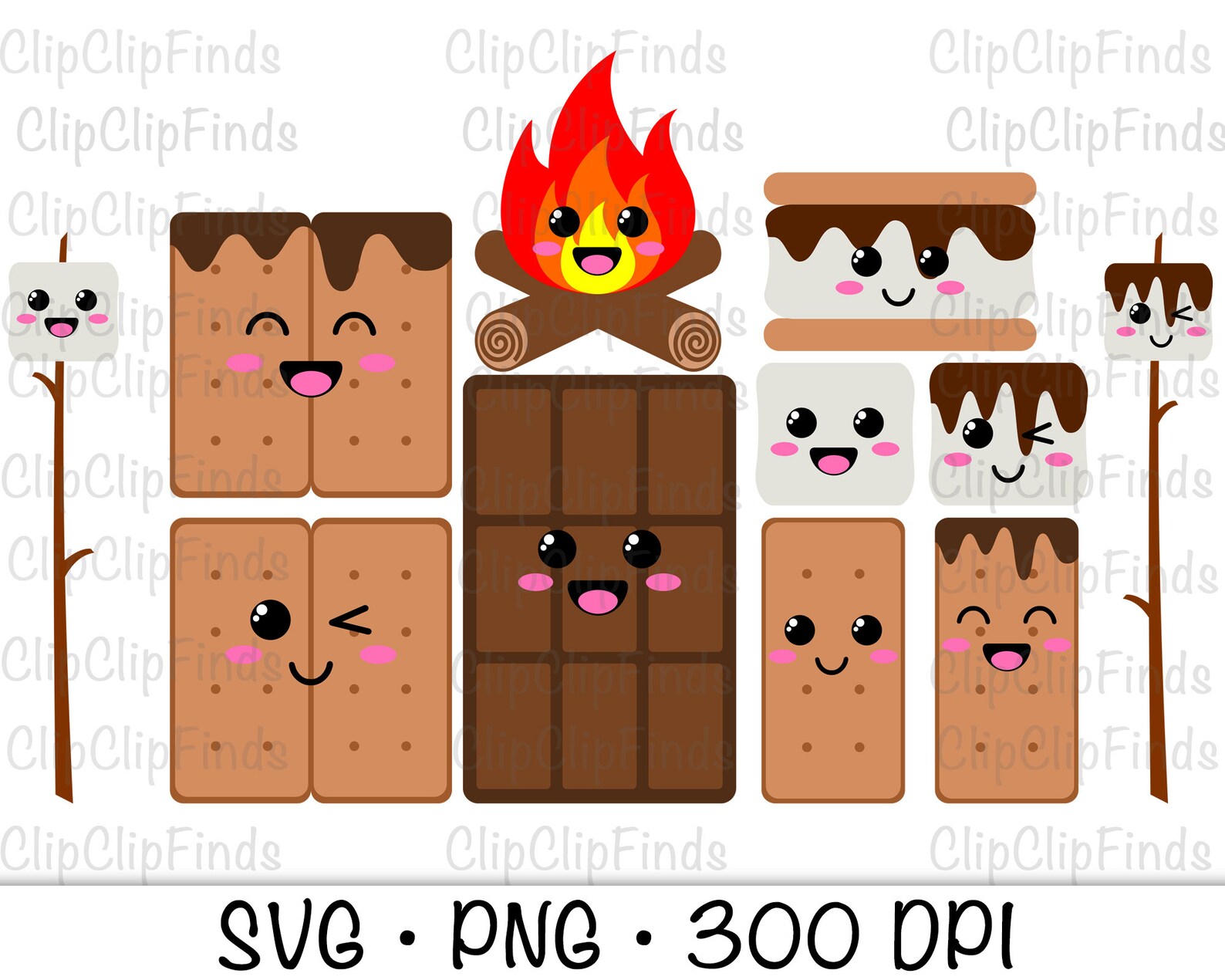 Kawaii Smores Clipart Cute Kawaii S'mores Camping SVG - Etsy