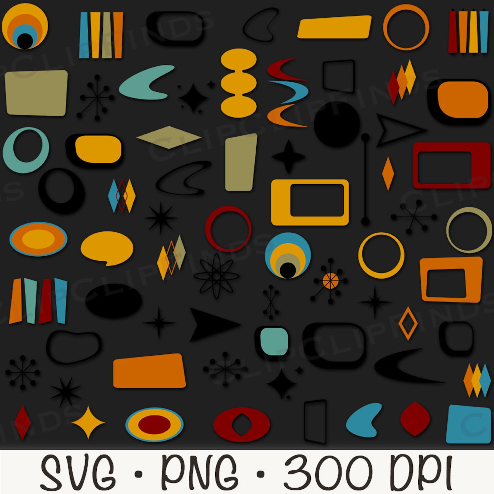 Mid-century Modern Geometric Shapes SVG, Minimalist Atomic Shapes PNG ...