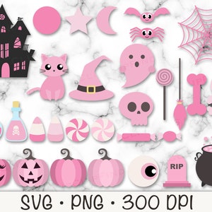 Pink Halloween Clipart, Cute Pink Halloween Clip Art, Cute Girly, SVG ...