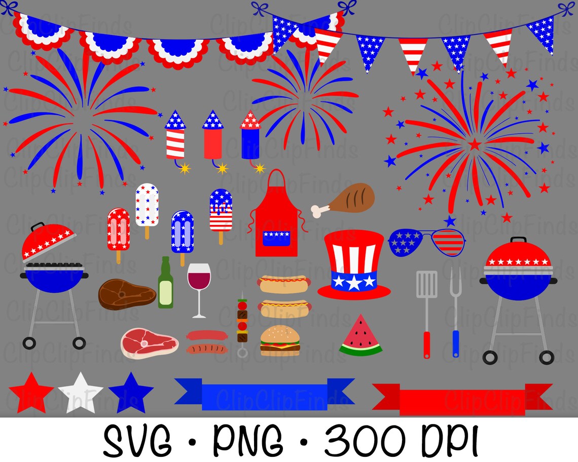 July 4th Clipart BBQ Patriotic Bundle 4th of July Clip Art | Etsy