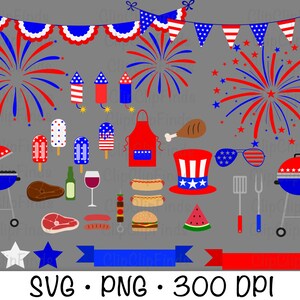 July 4th Clipart, BBQ Patriotic Bundle, 4th of July Clip Art, SVG, PNG ...