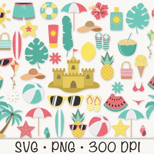 Cute Tropical Beach Clipart Art Bundle Pack, Beach SVG, Mint Green, Sun ...