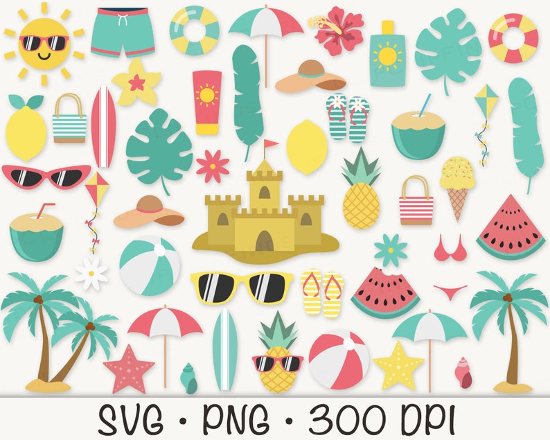Tropical Beach Clipart Bundle: Summer SVG, PNG (digital Download) - Etsy
