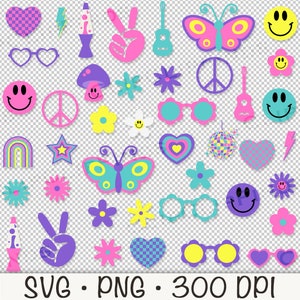 Retro Groovy Clipart, Hippie SVG, Hippie PNG, Flower Power, Happy Face ...