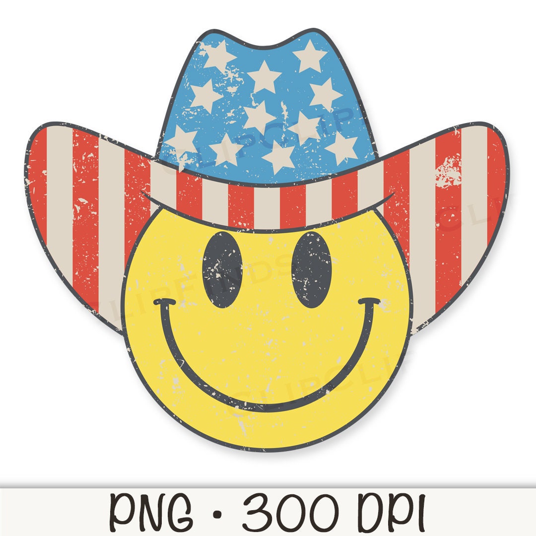 Patriotic Cowboy Smiley Face PNG, American Flag Cowboy Hat, Happy Face ...