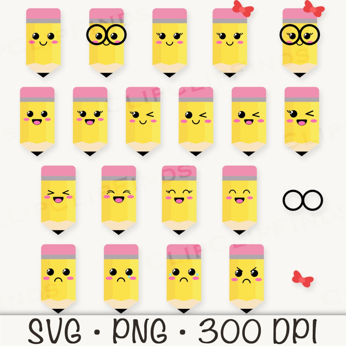 Kawaii Pencil SVG, Cute Pencil PNG, Cute Face Pencil Clipart, School ...