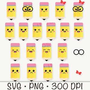 Kawaii Pencil SVG, Cute Pencil PNG, Cute Face Pencil Clipart, School ...