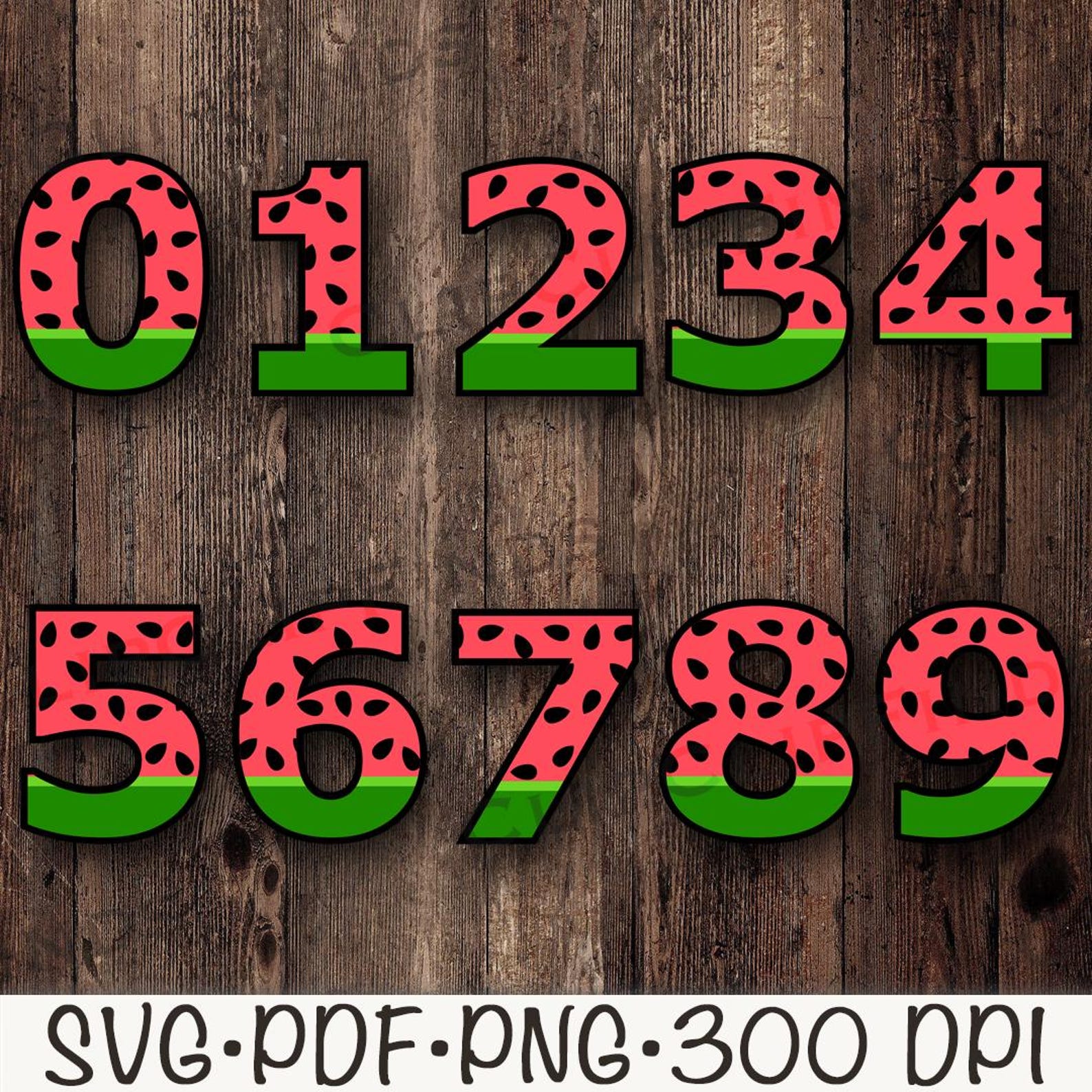 Watermelon Numbers 0-9 Clipart, PNG, SVG, PDF, Birthday, Cake Topper ...