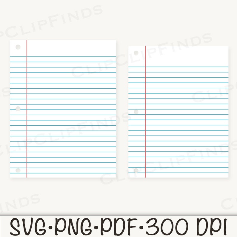 Lined Notebook Paper SVG, Loose Leaf Paper PNG, Lined Paper PDF, School ...