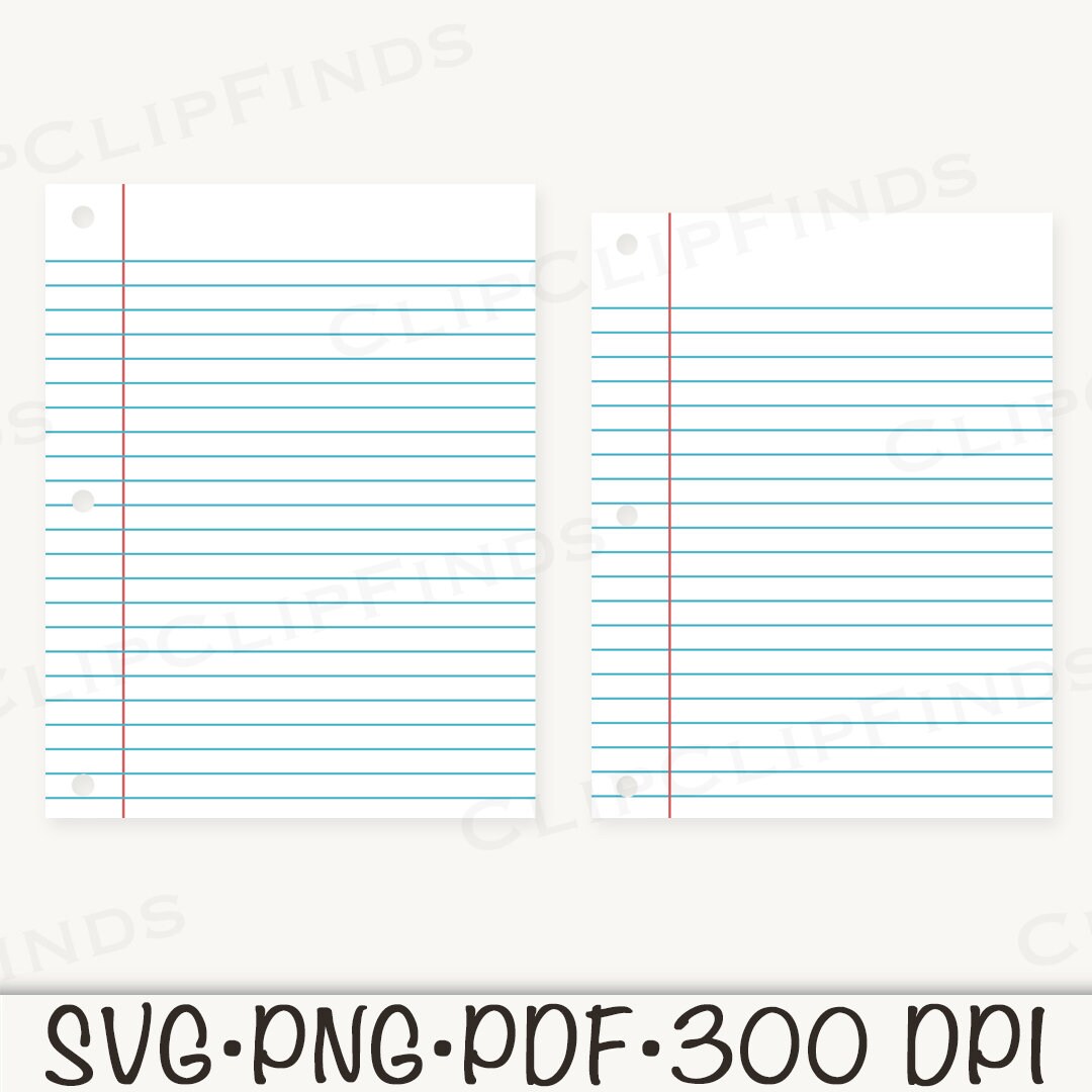 Lined Notebook Paper SVG, Loose Leaf Paper PNG, Lined Paper PDF, School ...