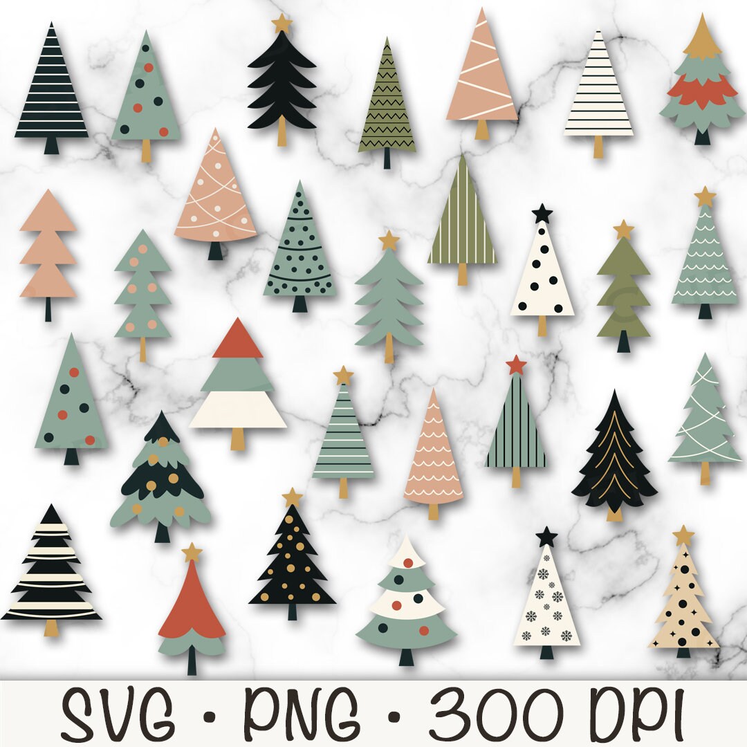 Christmas Tree Bundle SVG, Christmas Tree PNG Clip Art, Boho Christmas ...