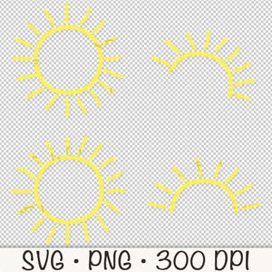 Sun Outline SVG, Sunshine PNG, Hand-drawn Sun, Sun Bundle Pack, Sunrise ...