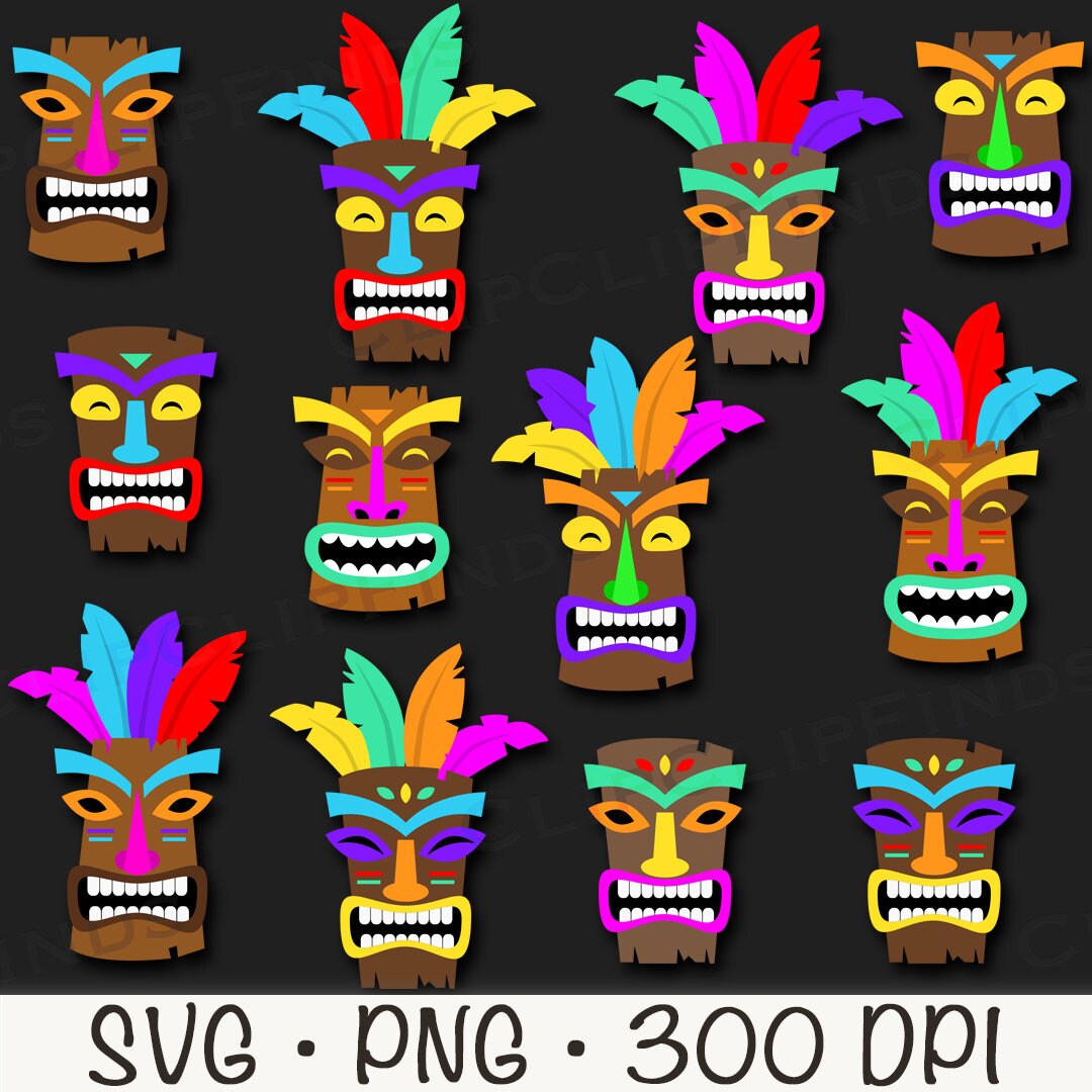 Tiki God Mask SVG, Tiki Mask Clipart, Tiki Statue, Hawaii, Luau, Tribal ...