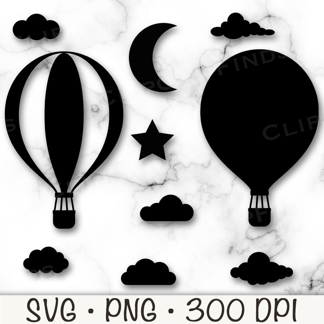 Hot Air Balloon SVG, Clouds SVG, Hot Air Balloon PNG, Star Svg, Moon ...