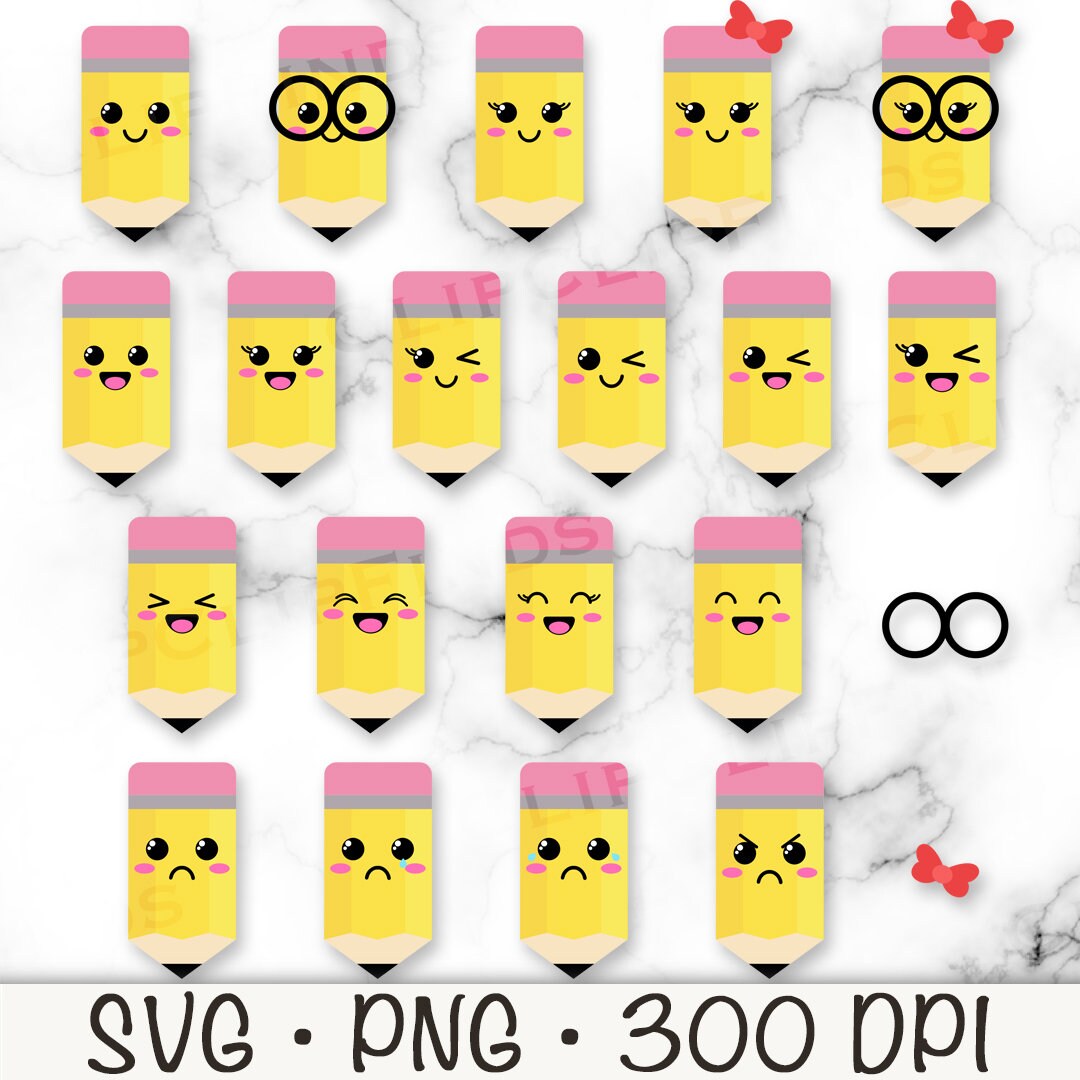 Kawaii Pencil SVG, Cute Pencil PNG, Cute Face Pencil Clipart, School ...