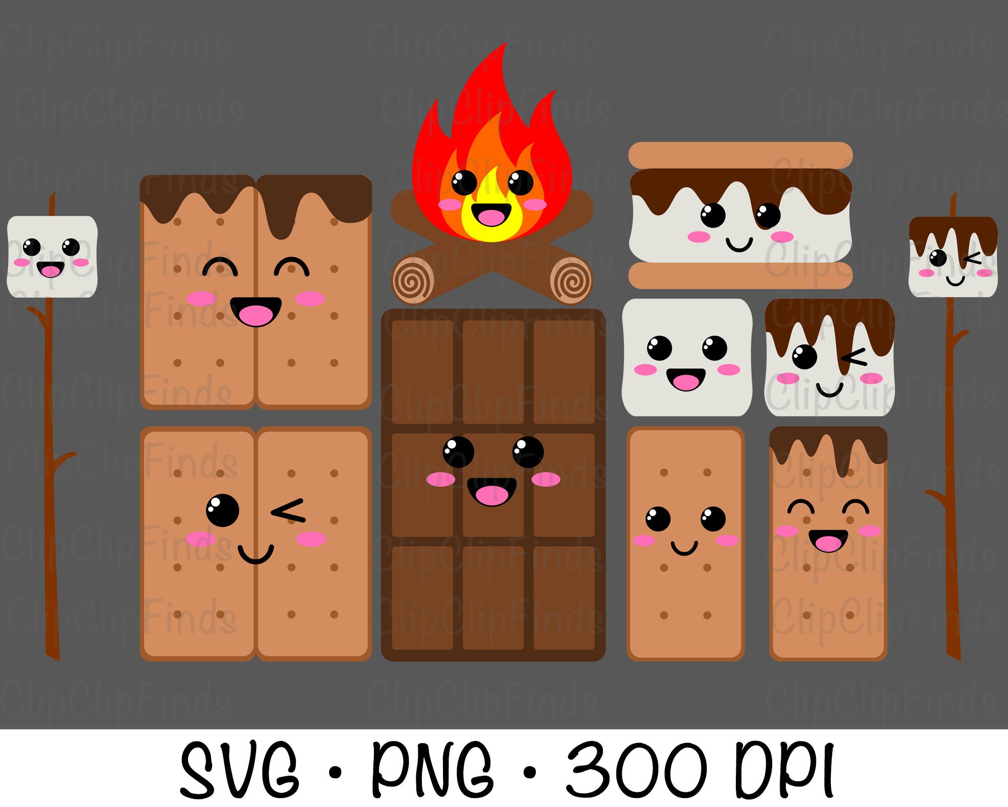 Kawaii Smores Clipart Cute Kawaii S'mores Camping SVG - Etsy