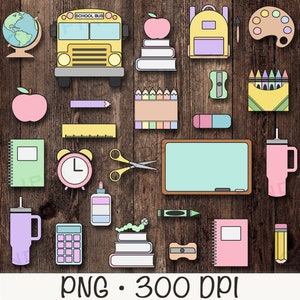 Cute School Supplies Clipart, Pastel School Classroom PNG, Glue ...