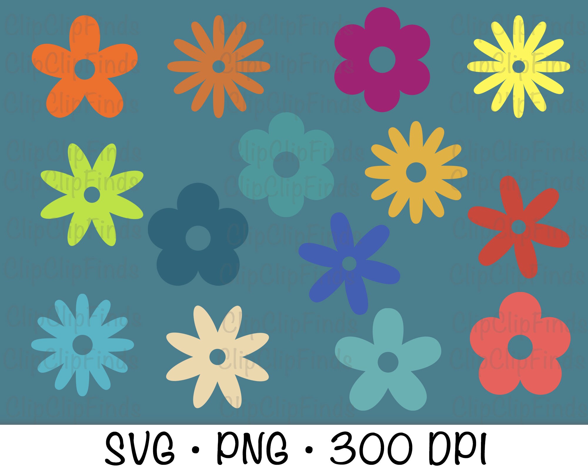 Retro Flowers Groovy Hippie Daisy Flower Bundle SVG PNG - Etsy