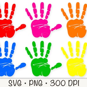 Hand Print SVG, Colorful Handprint Bundle Pack PNG, Painted Hands ...