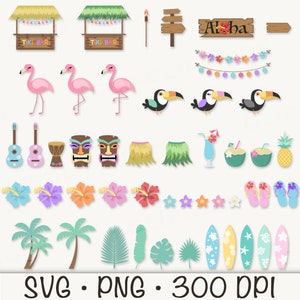 Hawaiian Clipart Bundle Pack, Luau Party SVG, Tiki Bar, Toucan ...