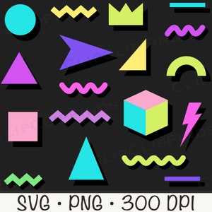 90's SVG, Retro Shapes PNG, Memphis Shapes Clipart, Nineties Elements ...