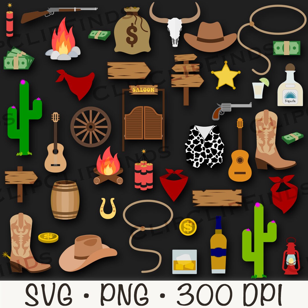 Western Clipart, Cowboy SVG, Rodeo PNG, Wild West Clipart, Cowboy ...
