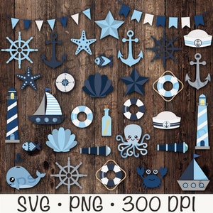 Blue Nautical Clipart Pack, Ocean Clipart SVG, Nautical PNG, Lighthouse ...