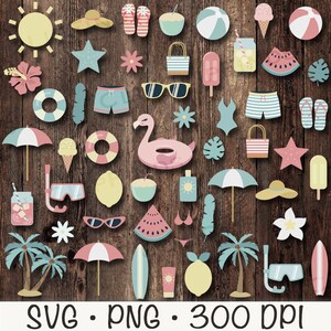 Summer Clipart, Cute Summer Clipart PNG Bundle, Minimalist, Surfboard ...