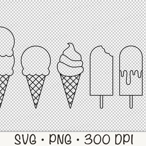 Ice Cream Doodle Outline Bundle, Double Scoop, Popsicle, SVG Vector Cut ...