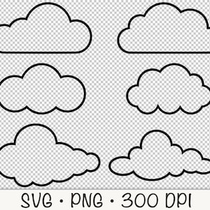 Cloud Outline SVG, Set of Clouds, Clouds Clipart, Fluffy Clouds PNG ...