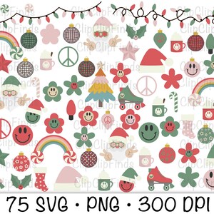 Groovy Christmas Clipart, Hippie Santa, Peace Sign, Retro Christmas ...