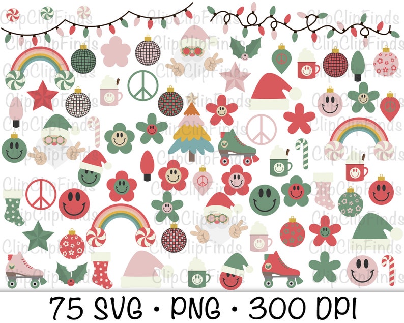 Groovy Christmas Clipart Hippie Santa Peace Sign Retro - Etsy