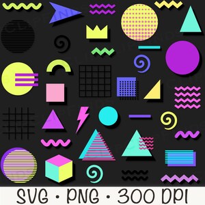 90's SVG, Retro Shapes PNG, Memphis Shapes Clipart, Nineties Elements ...