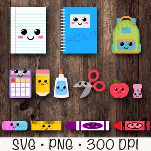 School Supplies PNG, Cute School Supplies SVG, Kawaii School Supplies ...